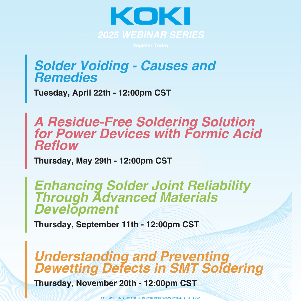Koki Announces 2025 Webinar Series on Soldering Challenges and Innovations - SMT Today